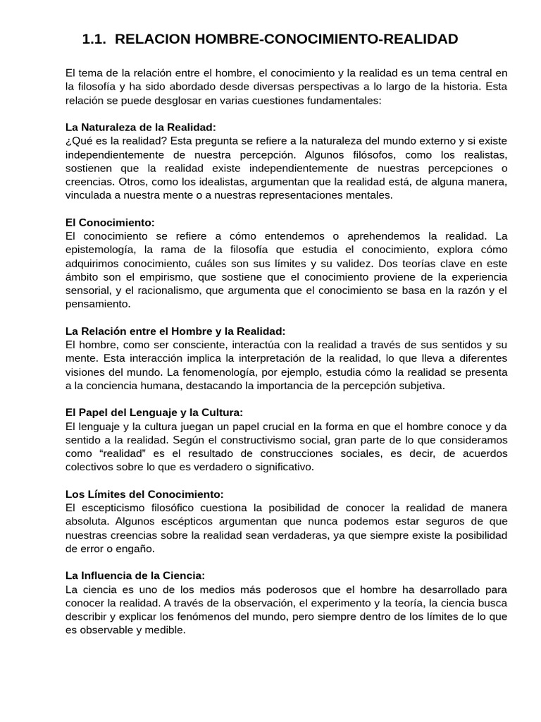 1.1. RELACION HOMBRE-CONOCIMIENTO-REALIDAD GPT | PDF 1.1. RELACION HOMBRE-CONOCIMIENTO-REALIDAD GPT | PDF