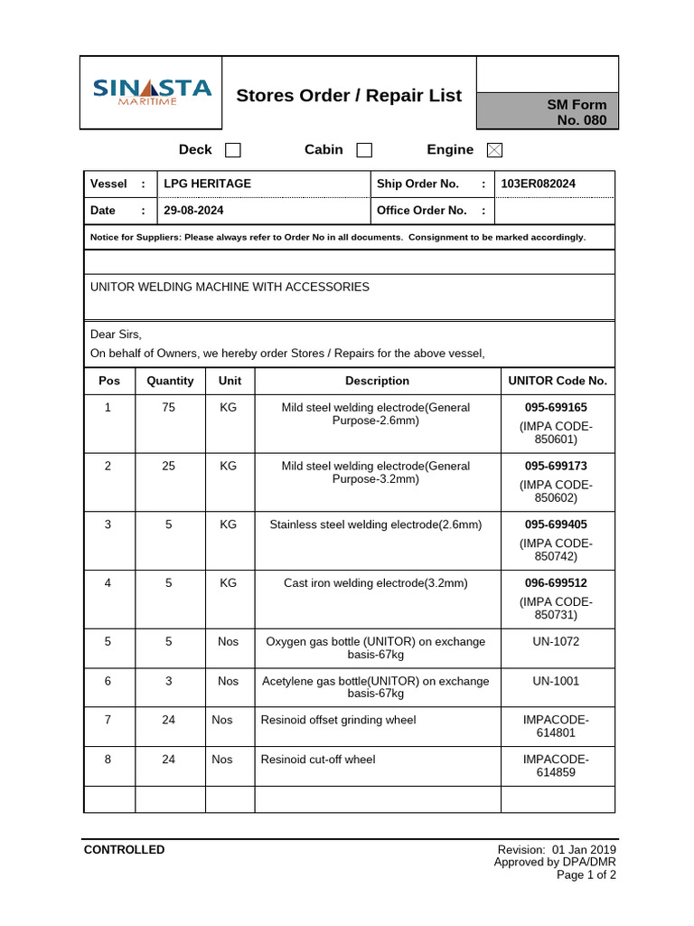 SM Form 103ER082024 - UNITOR WELDING ELECTRODES | PDF | Welding ...