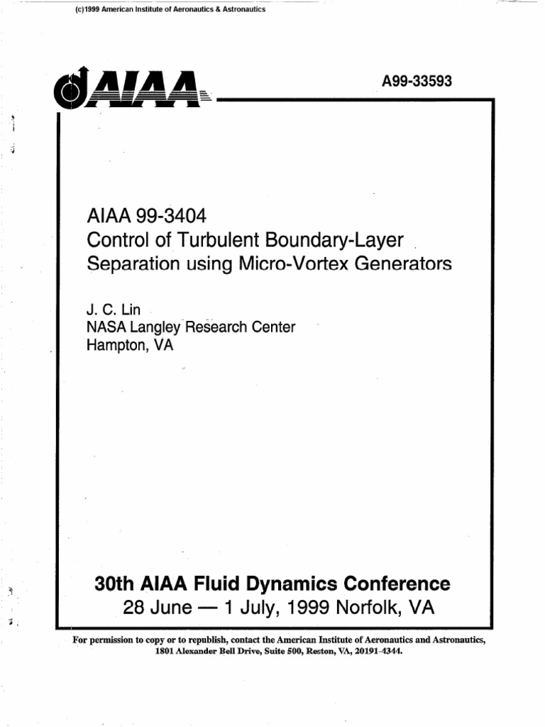 Lin, J. C. (1999). Control of turbulent boundary layer separation using ...
