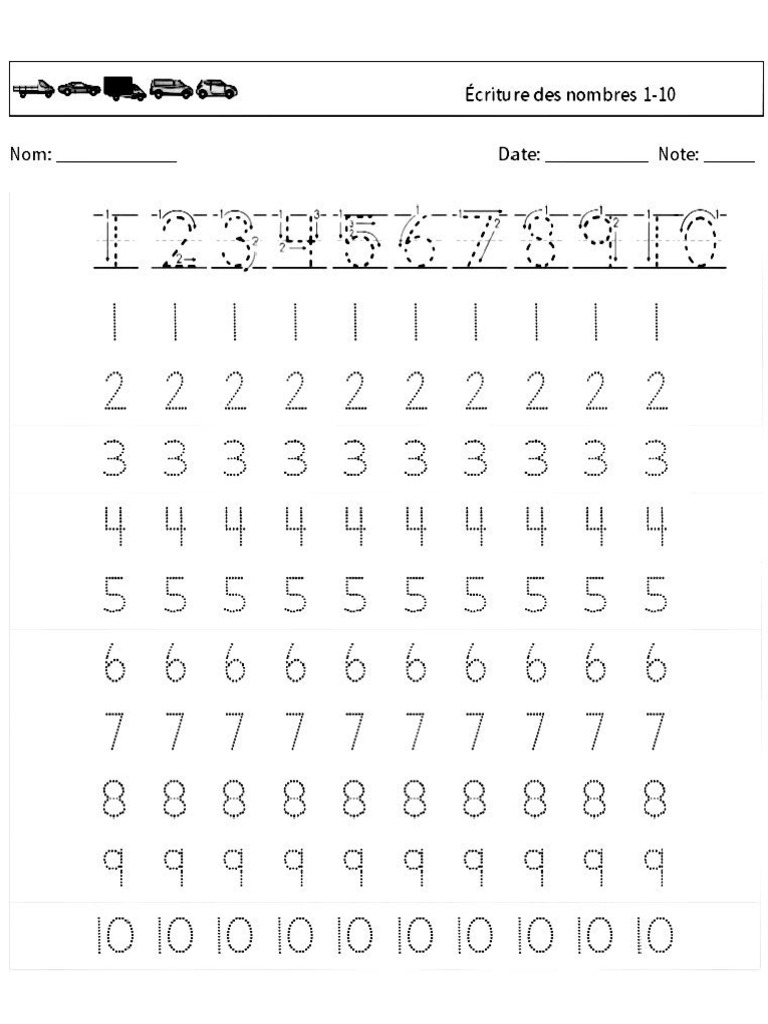 Devoir Les Nombres 1-10 | PDF
