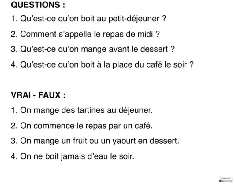 Exercice 1 Les Repas | PDF