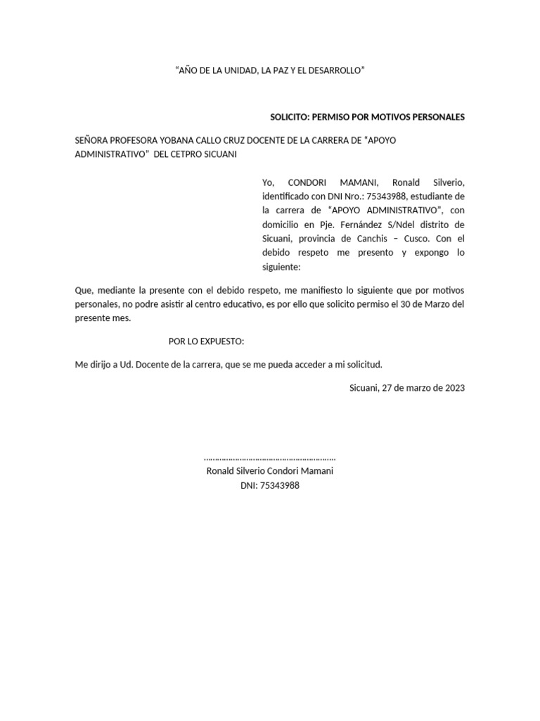 SOLICITUD, Practica CETPRO | PDF