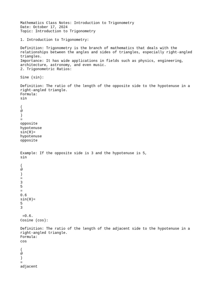 Mathematics Introduction To Trigonometry | PDF