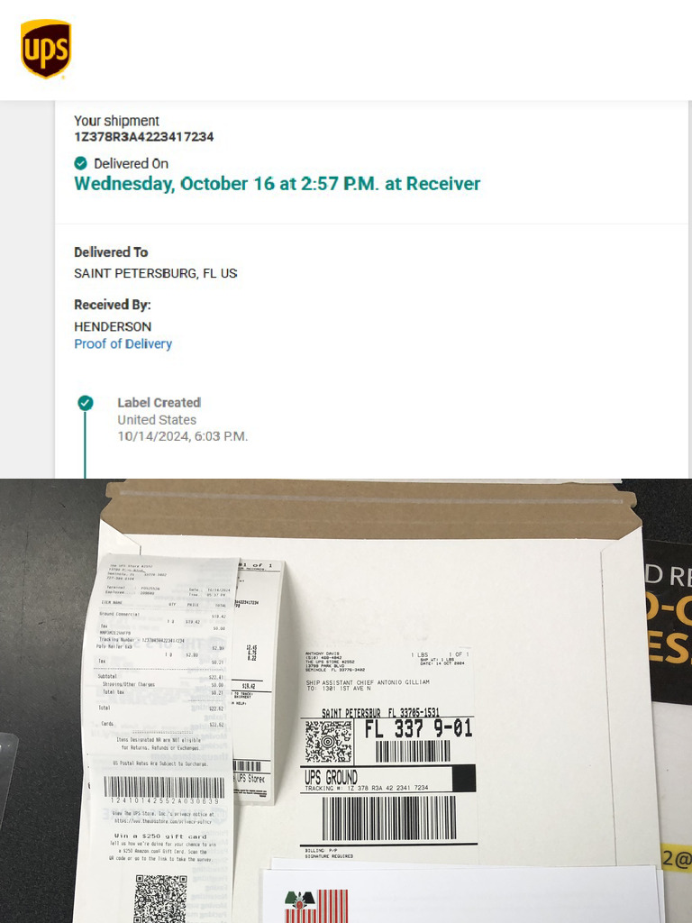 UPS Confirmed Signature Delivery of AFFIDAVIT OF TREASON BY CITY OF ...