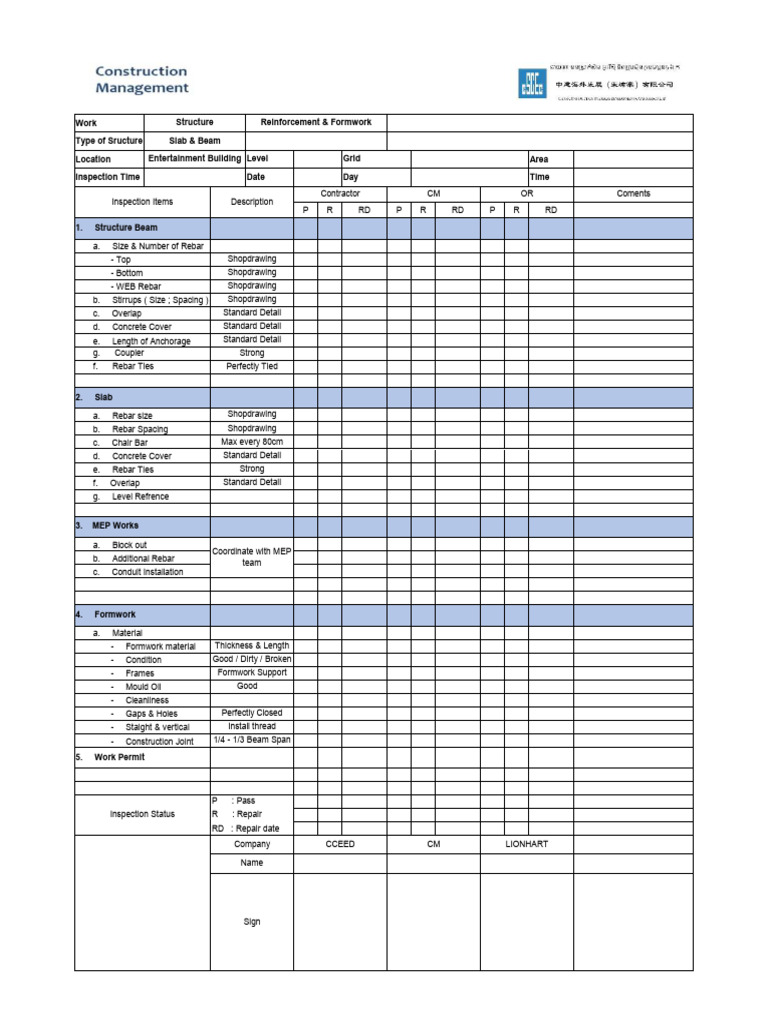 Form Checklist Beam & Slab | PDF