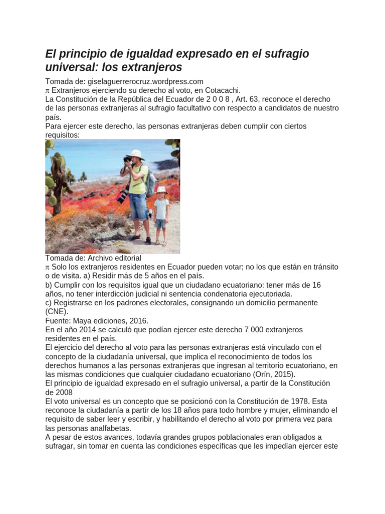 El Principio de Igualdad Expresado en El Sufragio Universal | PDF