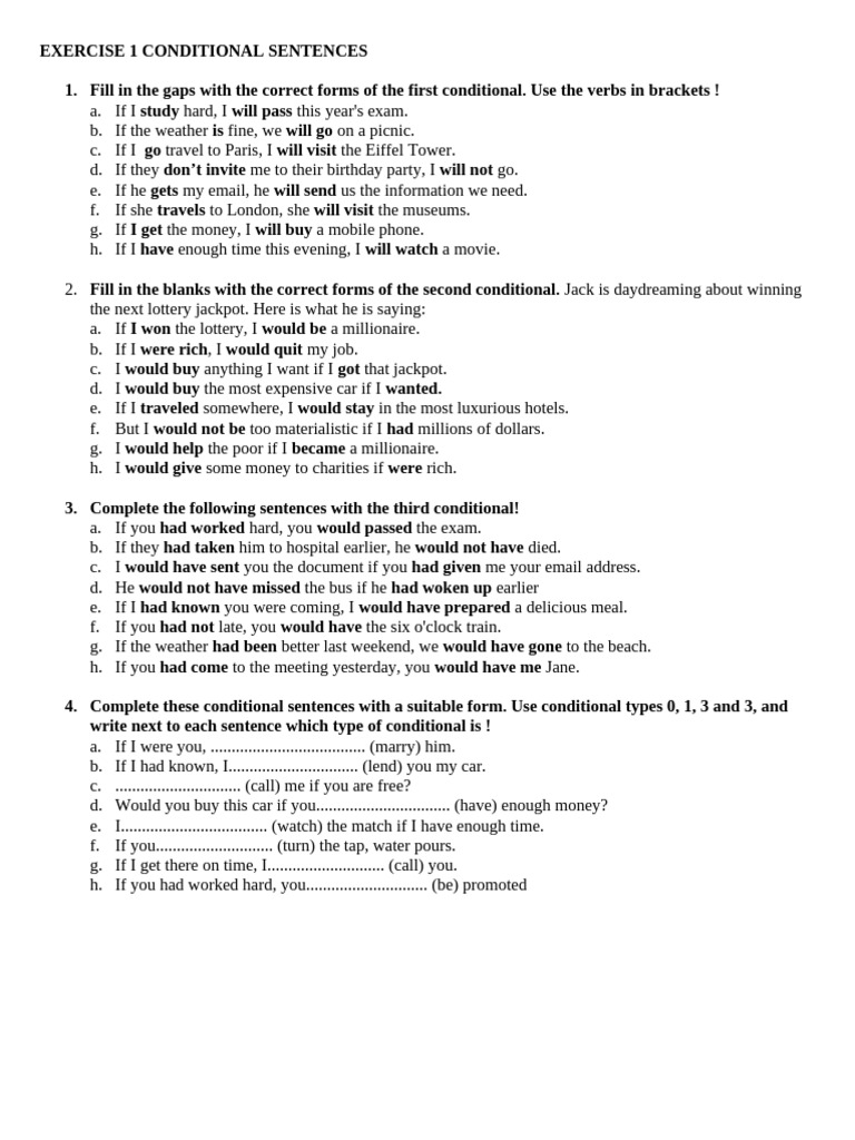 ANSWER TYPE 2-3 PART 2 AND 3 - EXERCISE 1 Conditional Sentences Type | PDF