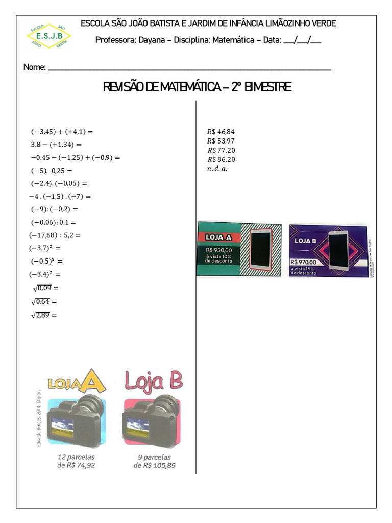 Revisão para o simulado - 7° ano | PDF