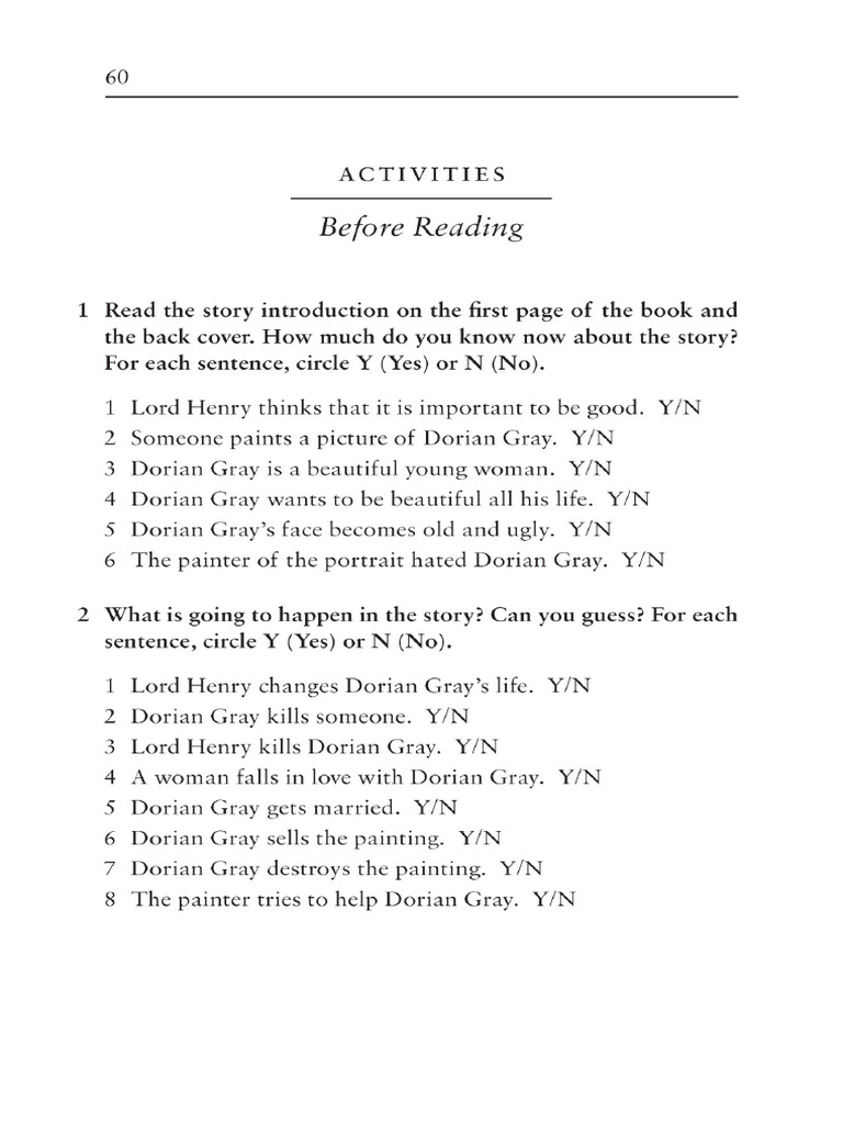 The Picture of Dorian Gray Activities | PDF