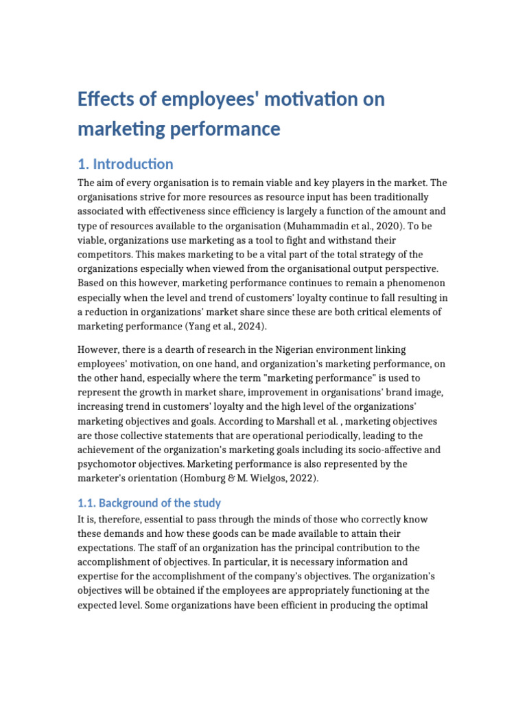 Effects of employees' motivation on marketing performance | PDF