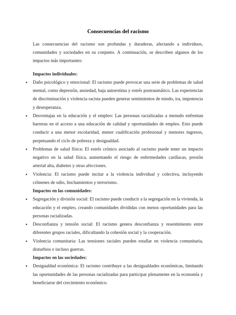 Consecuencias Del Racismo, Estudio y Análisis | PDF | Discriminación y ...