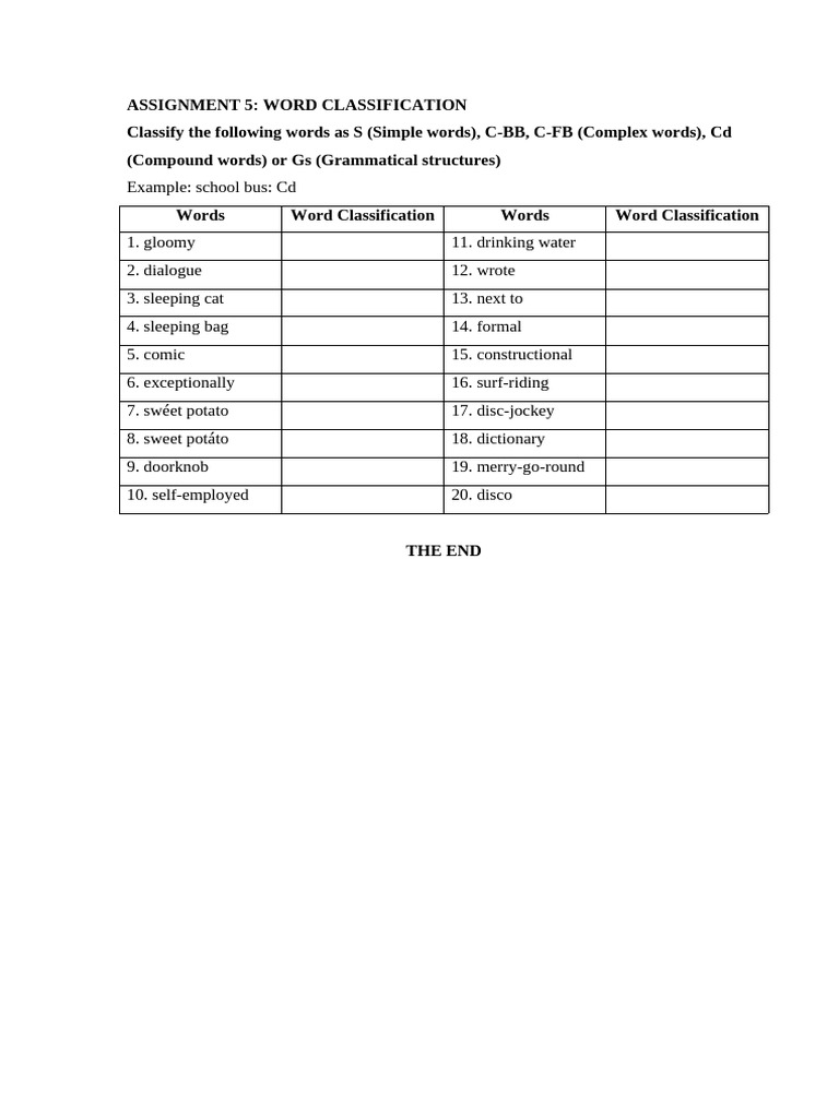 Assignment 5_ Word Classification (Sts) | PDF