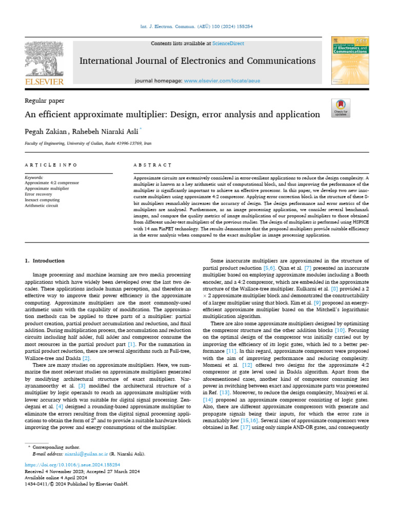 An Efficient Approximate Multiplier Design Error Analysis and Application | PDF