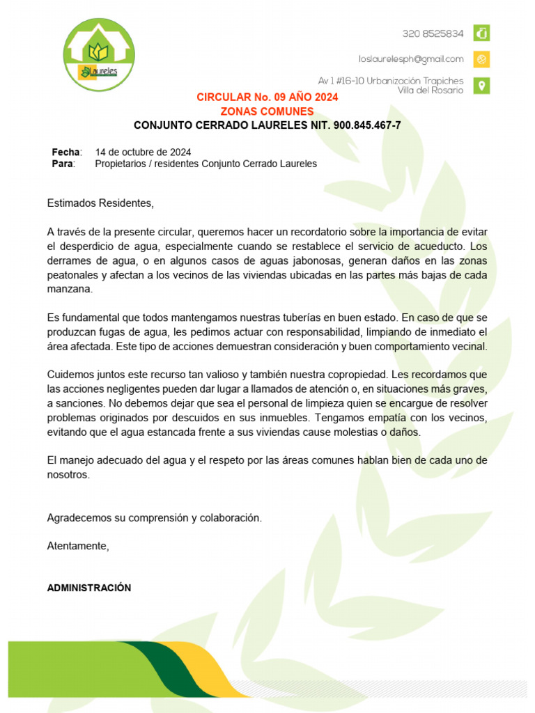 CIRCULAR 09 ZONAS COMUNES | PDF