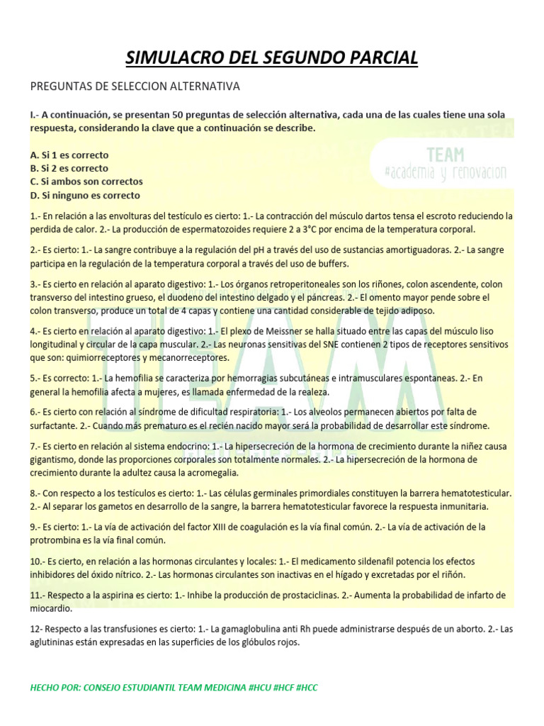 Simulacro Del Segundo Parcial Curso Basico Consejo Estudiantil Team | PDF
