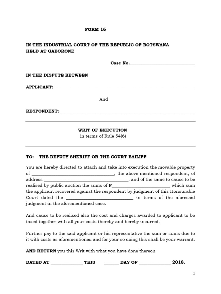 FORM 16- Writ of Execution | PDF