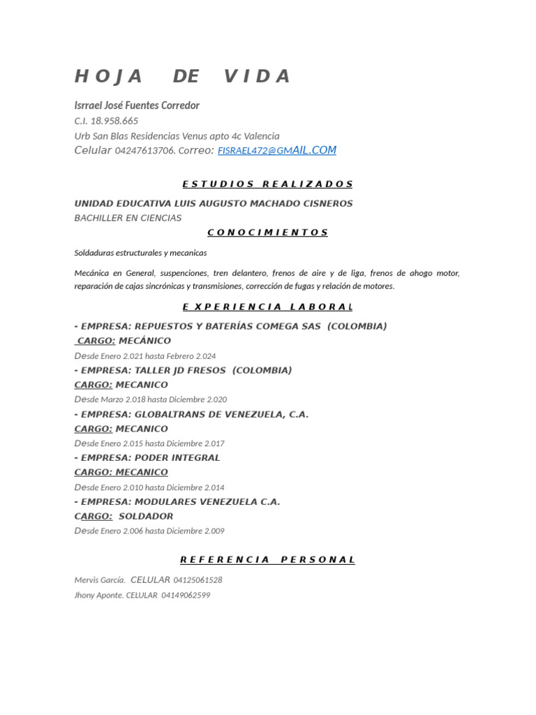 LORE Hoja de Vida | PDF