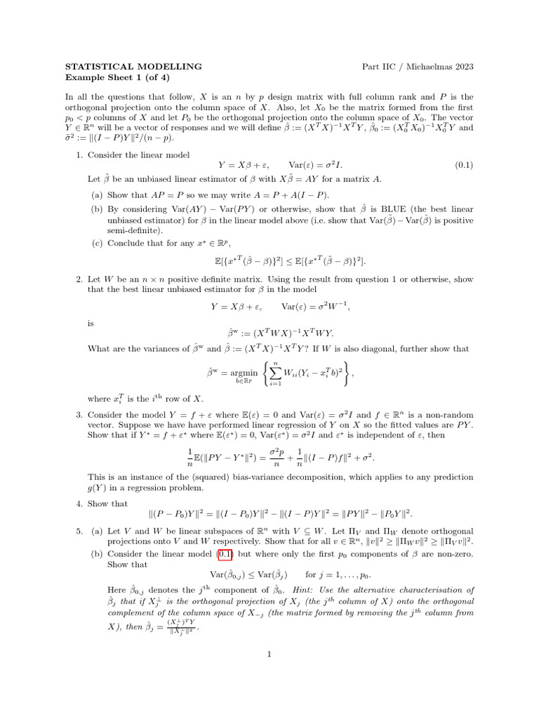 Example Sheet 1 | PDF