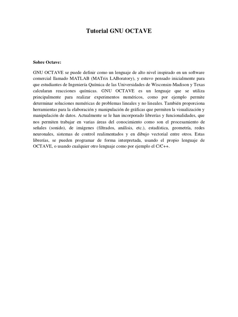 Tutorial Octave | PDF | Matlab | Matriz (Matemáticas)
