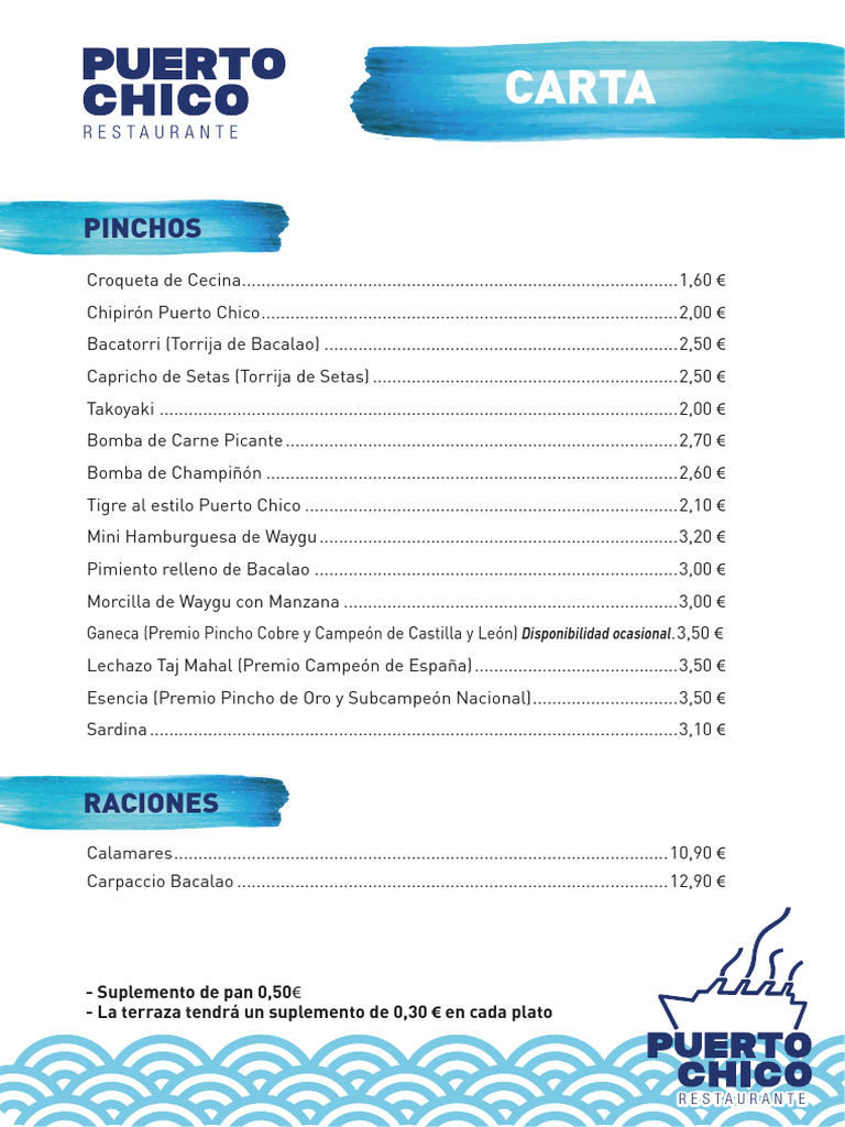 Carta de Pinchos y Comida | PDF