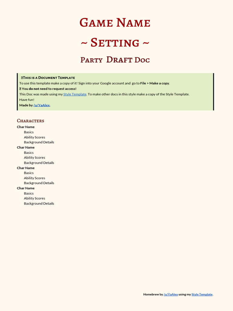 DND PartyDraft DocTemplate | PDF