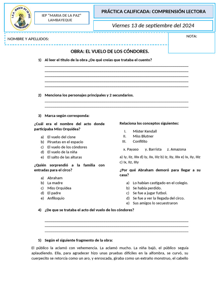 PRACTICA DE COMPRENSIÓN LECTORA | PDF