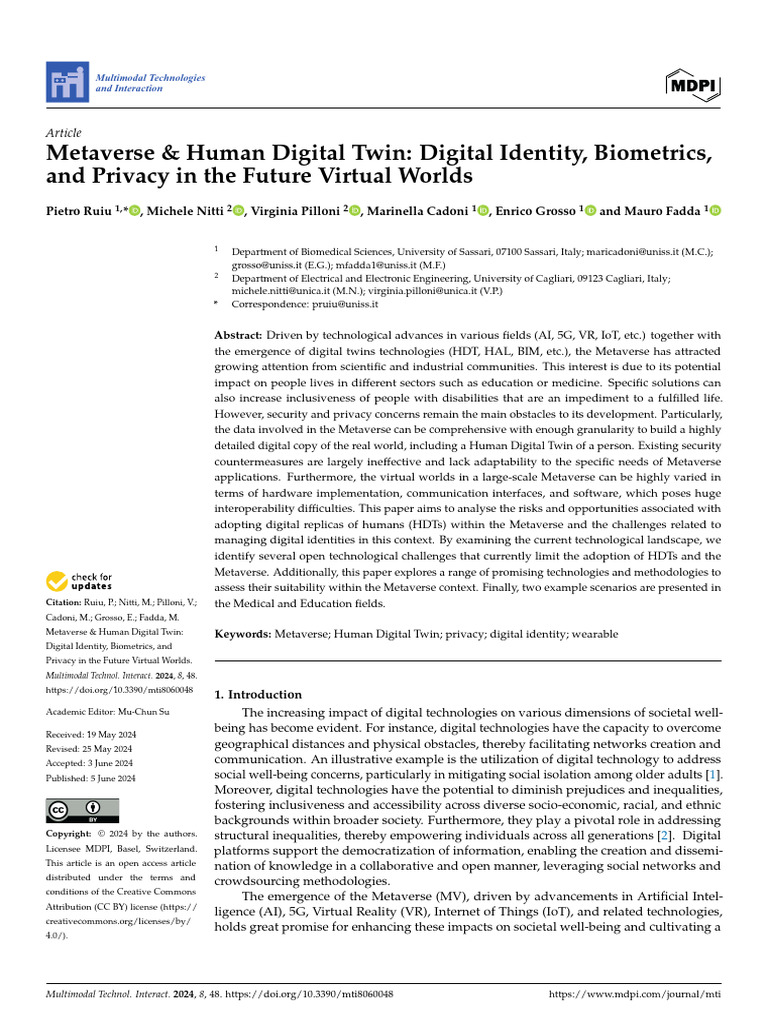 Metaverse Human Digital Twin Digital Identity Biom | PDF