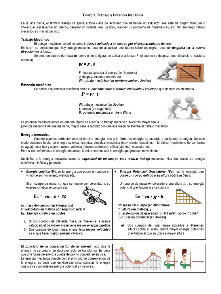 Sesión 04. Ficha, Trabajo, Potencia y Energía | PDF