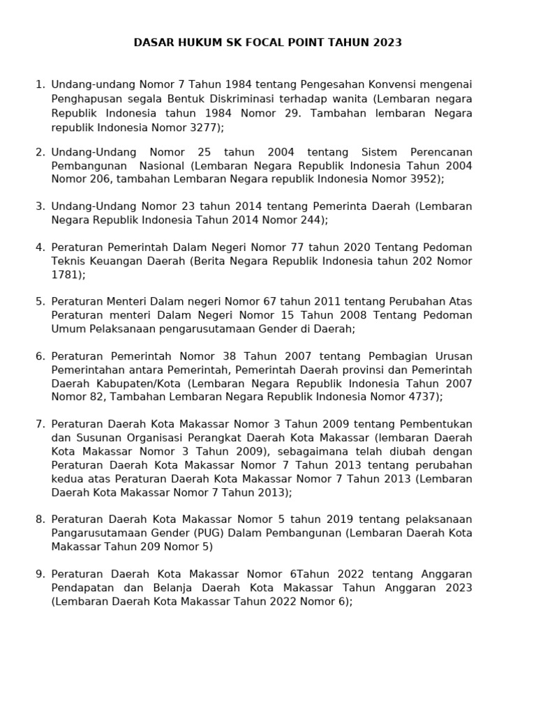 Dasar Hukum SK Focal Point Tahun 2023 | PDF