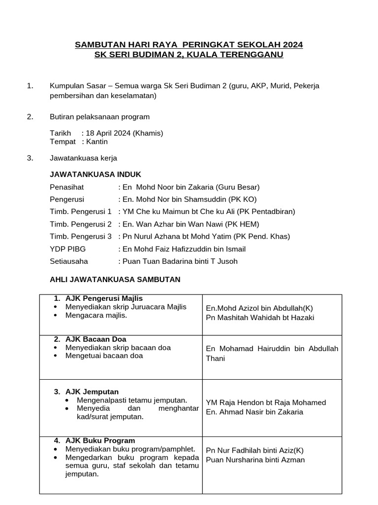 Ajk Sambutan Hari Raya 2024 | PDF