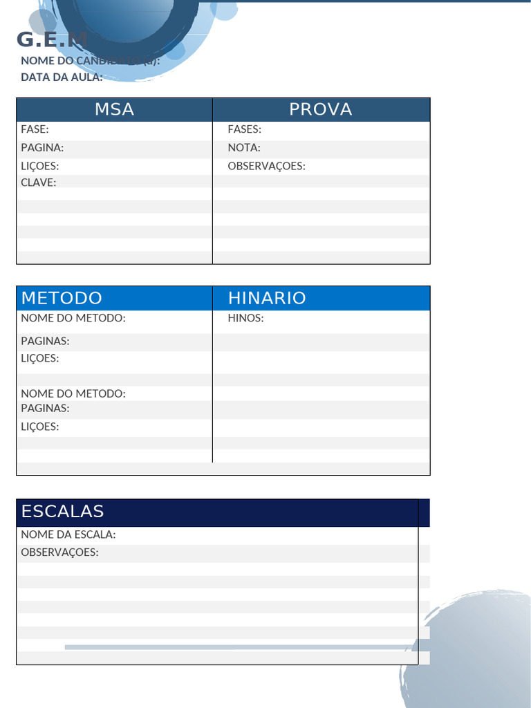 MSA Prova: Fase: Fases: Pagina: Nota: Liçoes: Observaçoes: Clave | PDF