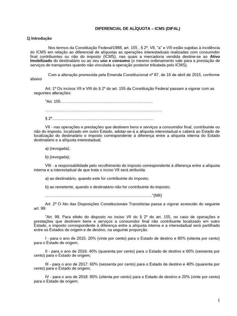 F) Diferencial de Alíquota - ICMS | PDF