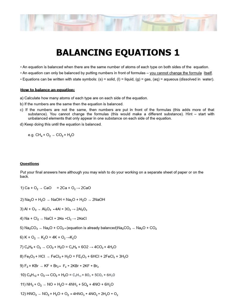 Chemsheets-GCSE-1016-Balancing-Equations-1 | PDF