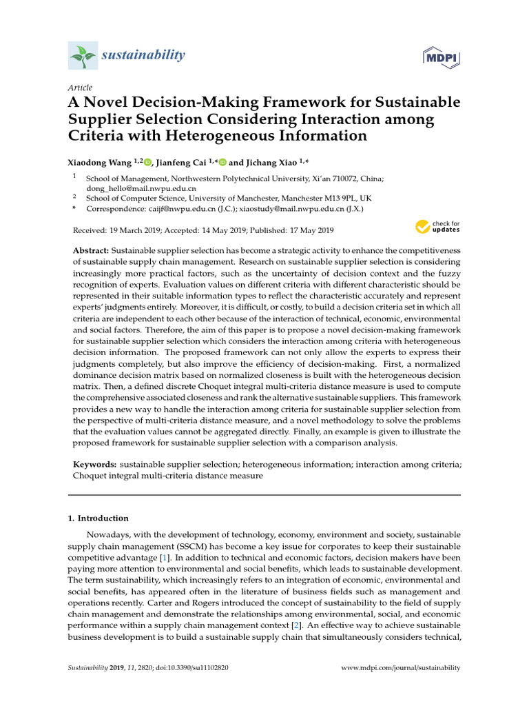 A Novel Decision Making Framework For Sustainable Supplier Selection Considering Interaction