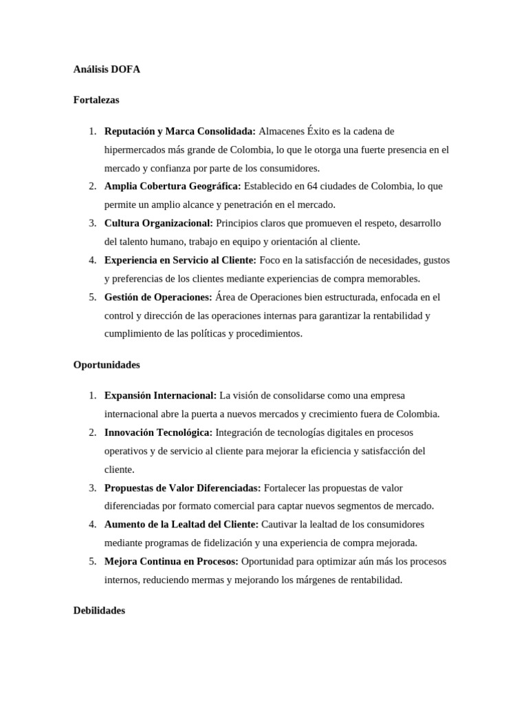 Análisis DOFA EXITO | PDF