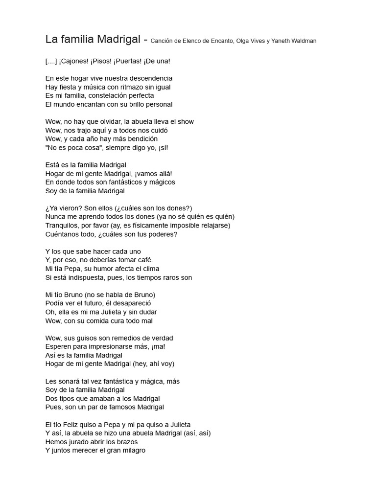 Letras Canciones Encanto | PDF