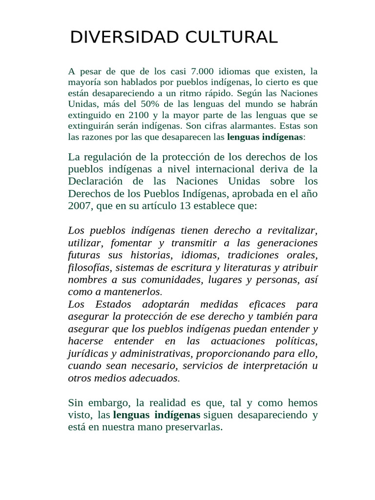 Diversidad cultural. | PDF