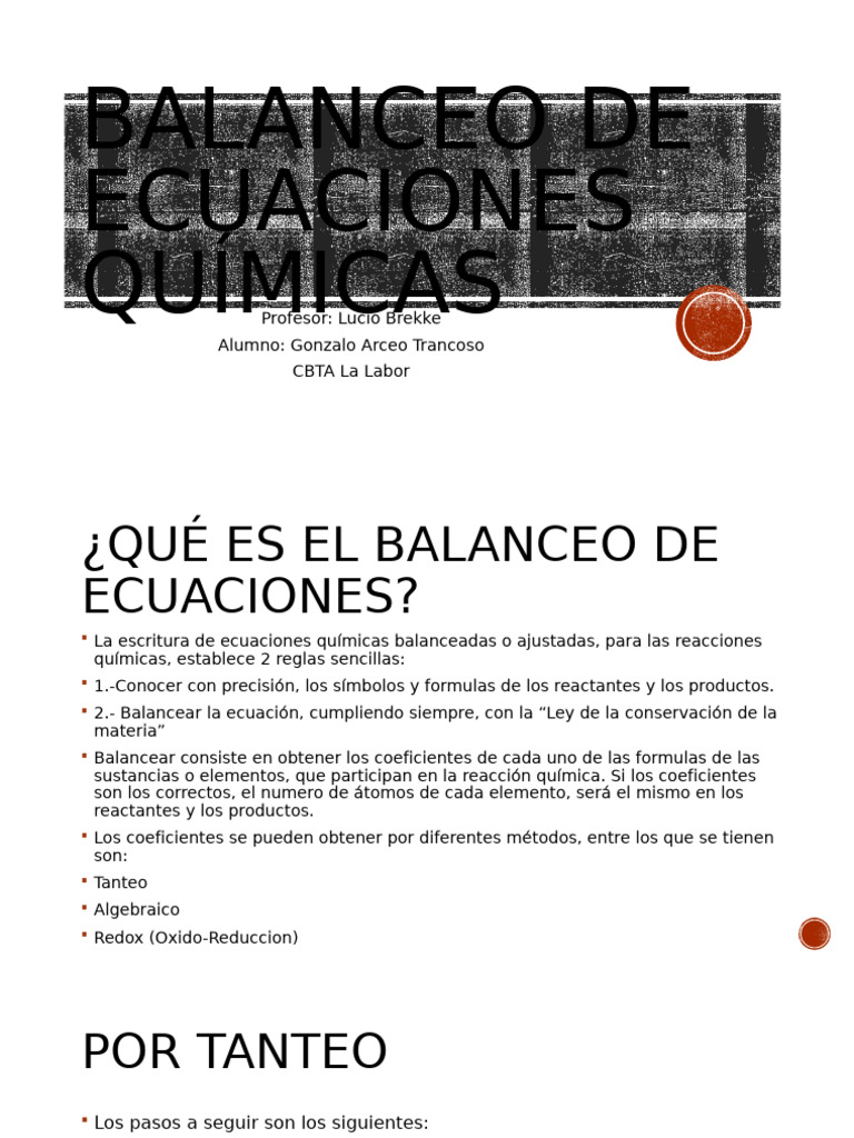Balanceo de Ecuaciones Químicas | PDF