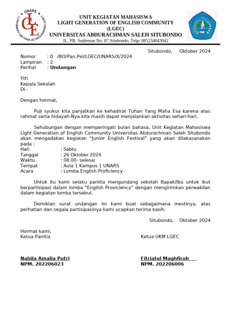 025 - Junef Surat Undangan SDN | PDF