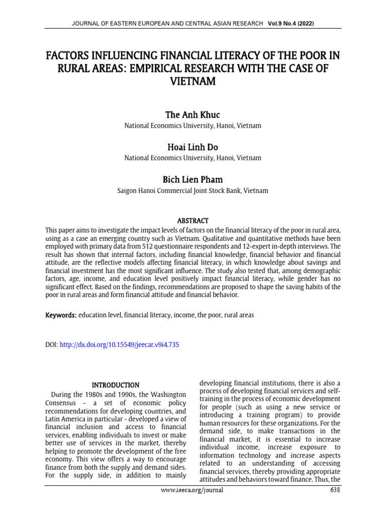 Factors Influencing Financial Literacy of The Poor in Rural 1azbofds | PDF