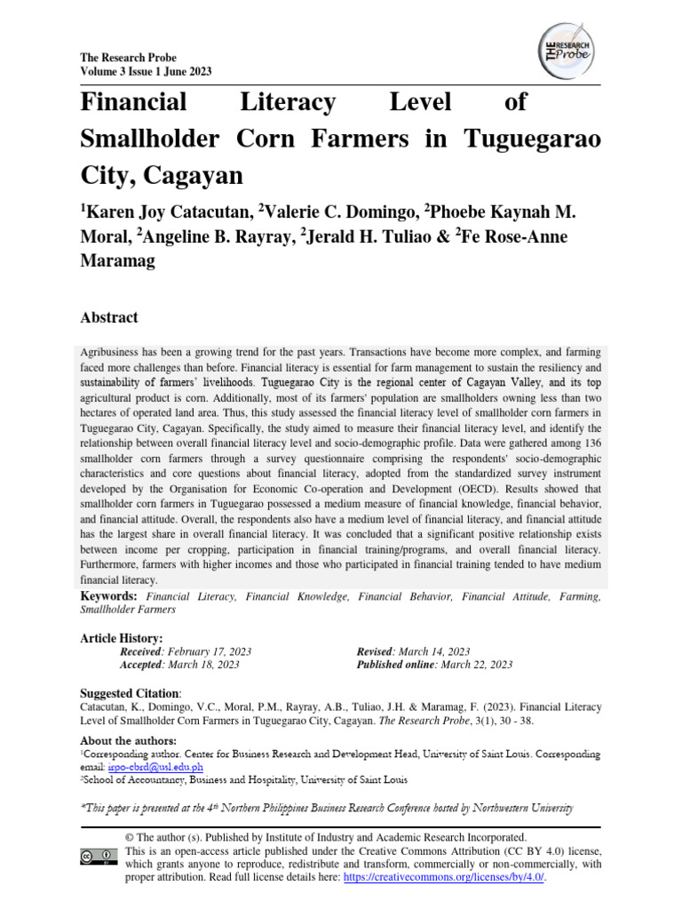 Financial Literacy Level of Smallholder 8d9fef6a | PDF