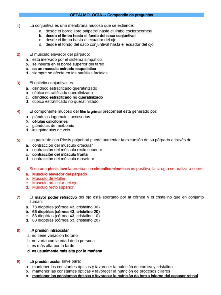 OFTALMOLOGÍA Compendio de Preguntas | PDF