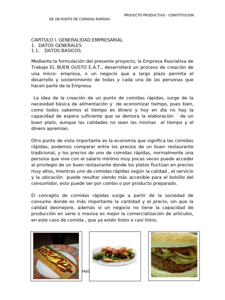Proyecto de Comidas Rápidas E.A.T. | PDF