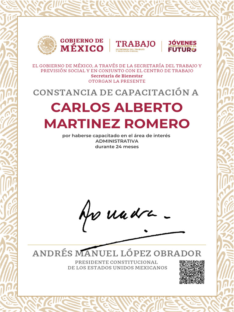 Carlos Alberto Martinez Romero: Constancia de Capacitación A | PDF