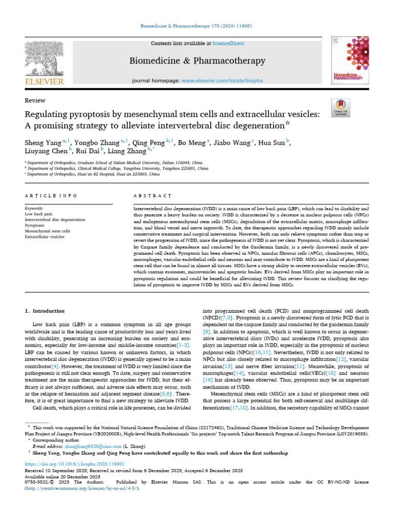 Regulating Pyroptosis by Mesenchymal Stem Cells and Extrace - 2024 ...