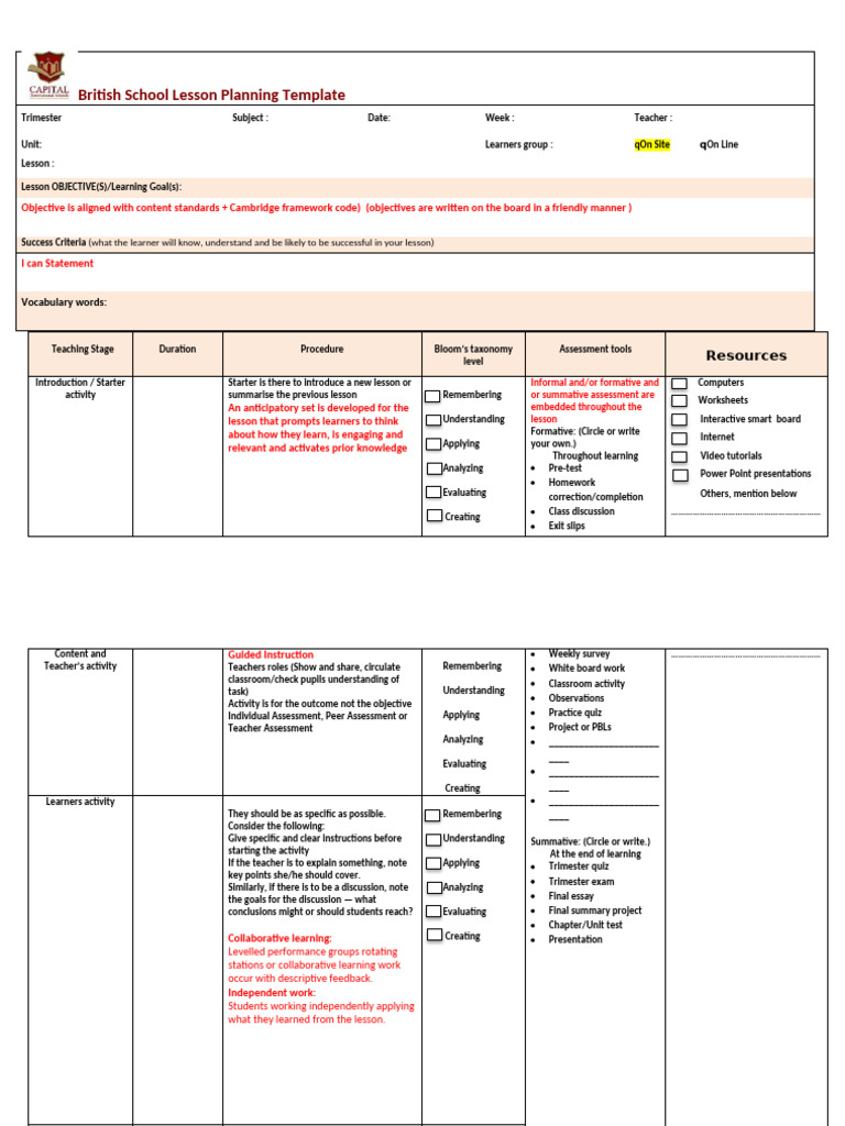 Updated Lesson Plan template 2022-23 | PDF