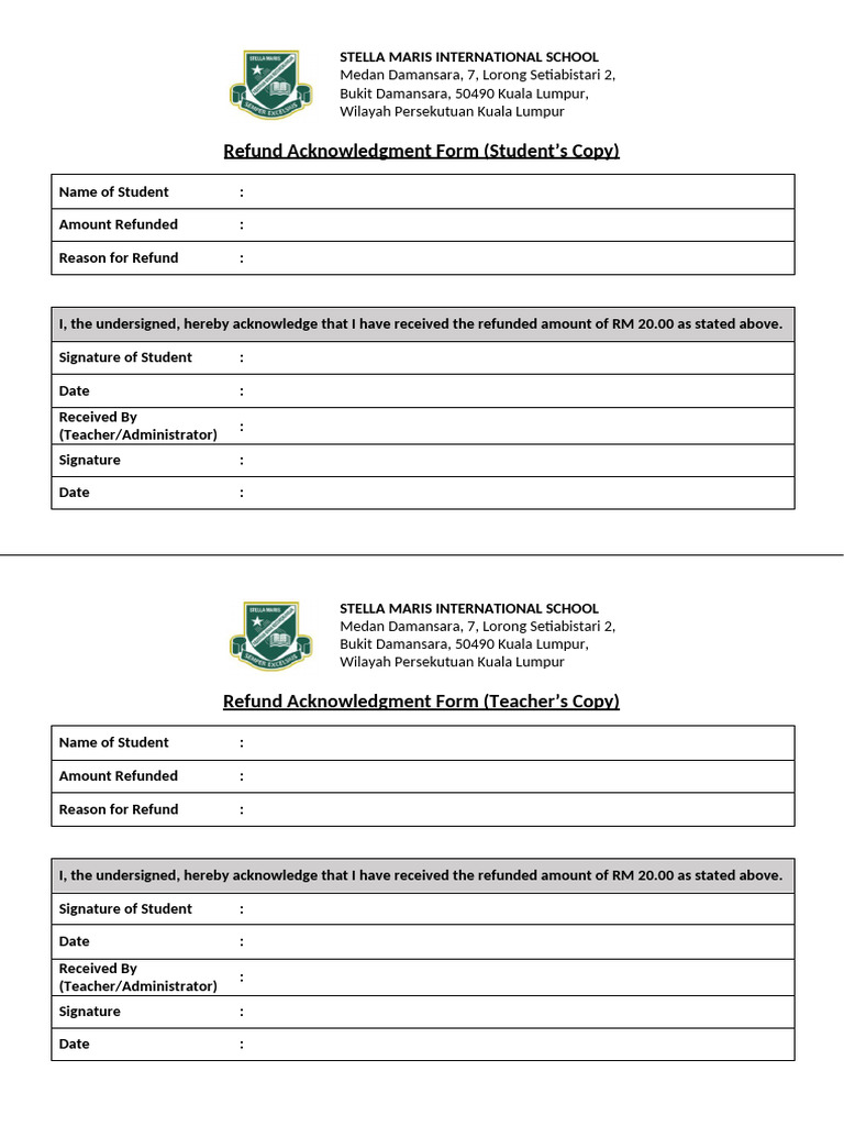 Refund Acknowledgment Form(Student) | PDF