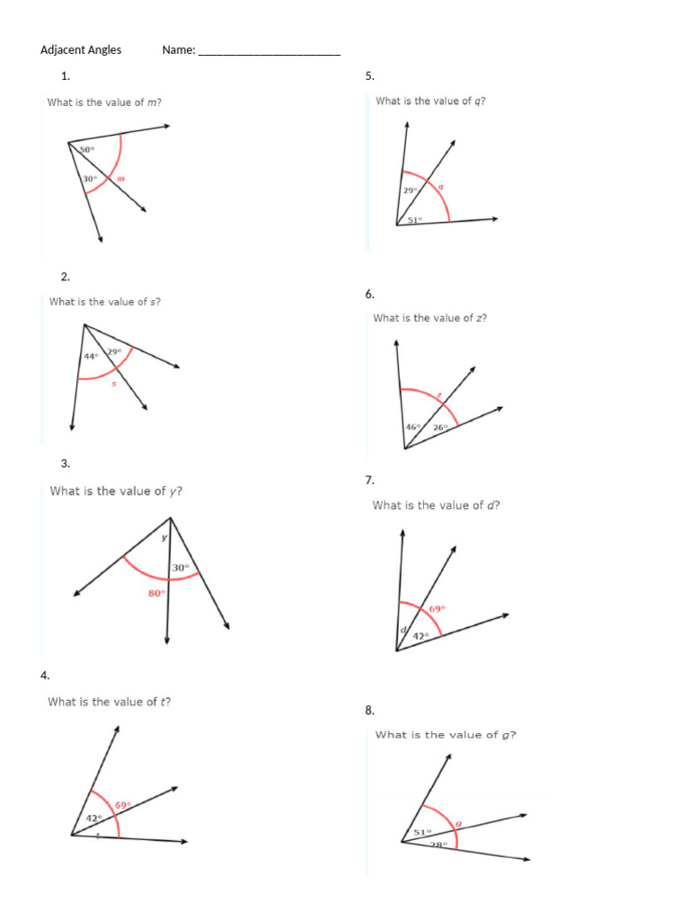 Adjacent Angles Worksheet | PDF