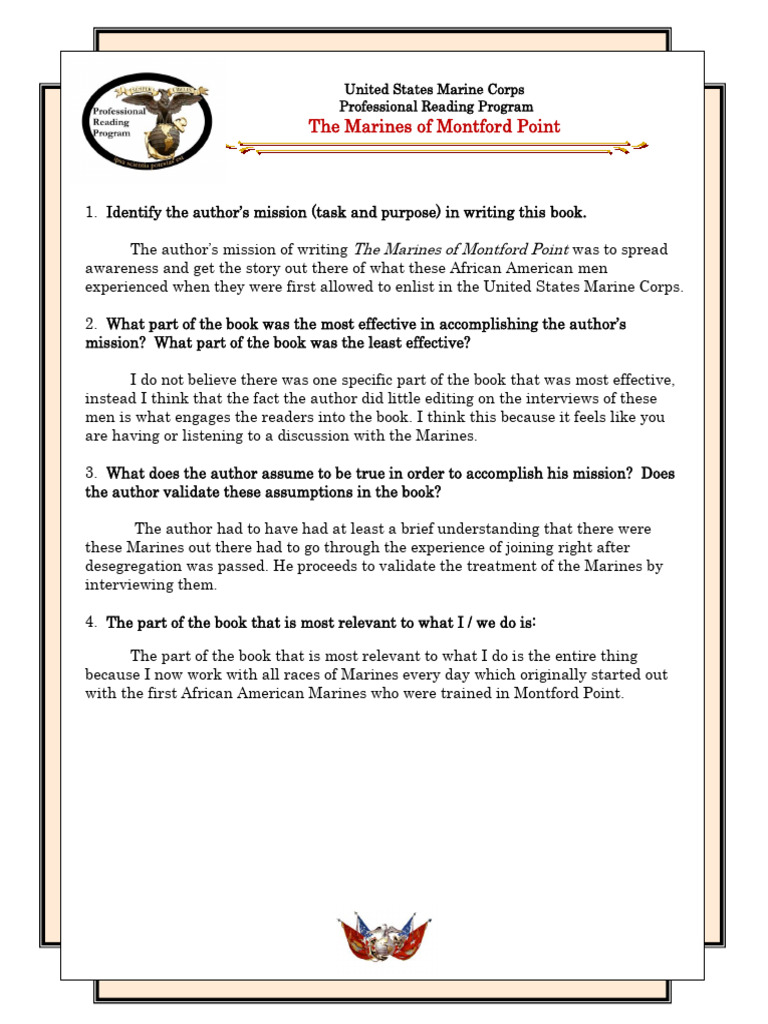 The Marines of Montford Point Book Report | PDF