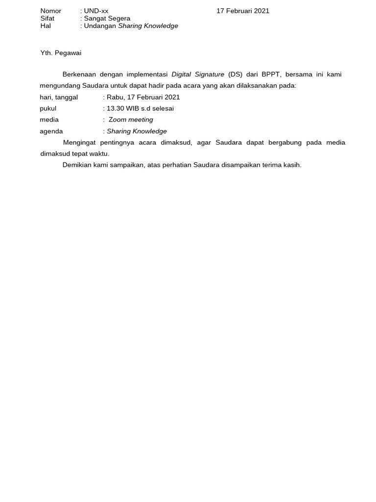 Konsep Undangan DS BPPT | PDF